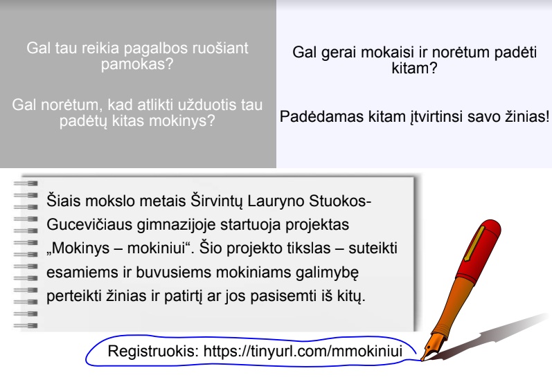 Projekto „Mokinys – mokiniui“ informacija - Širvintų Lauryno Stuokos ...